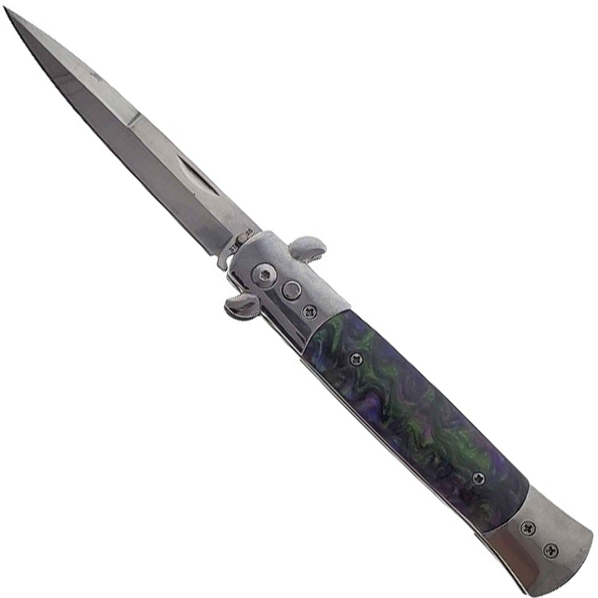 "Polished" Green / Purple Handle Switchblade – CS Tactical Edge