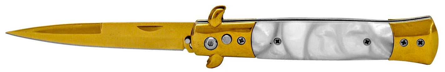 "Polished" White Marble Gold Blade Switchblade – CS Tactical Edge