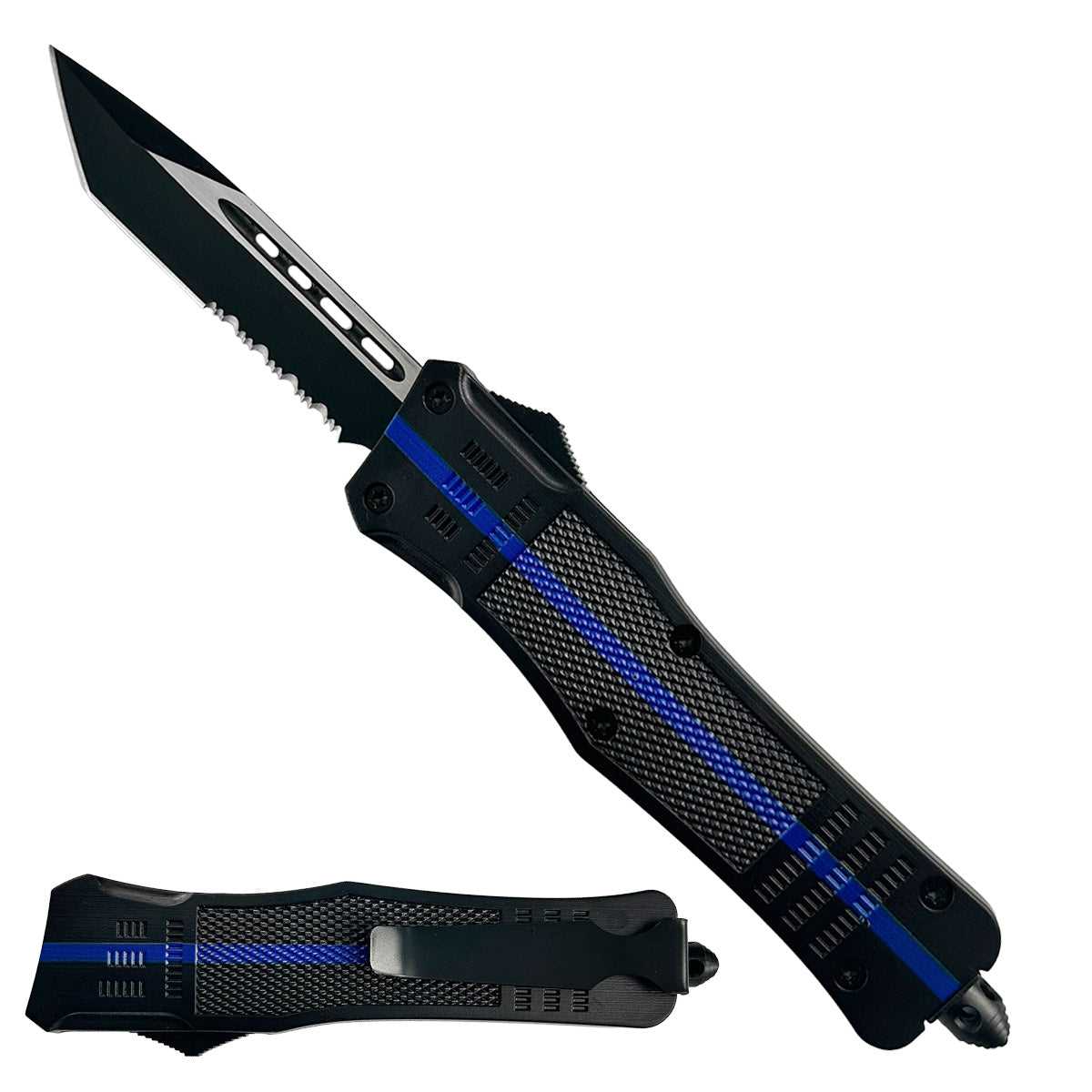 "Slick" Thin Blue Line OTF Knife – CS Tactical Edge